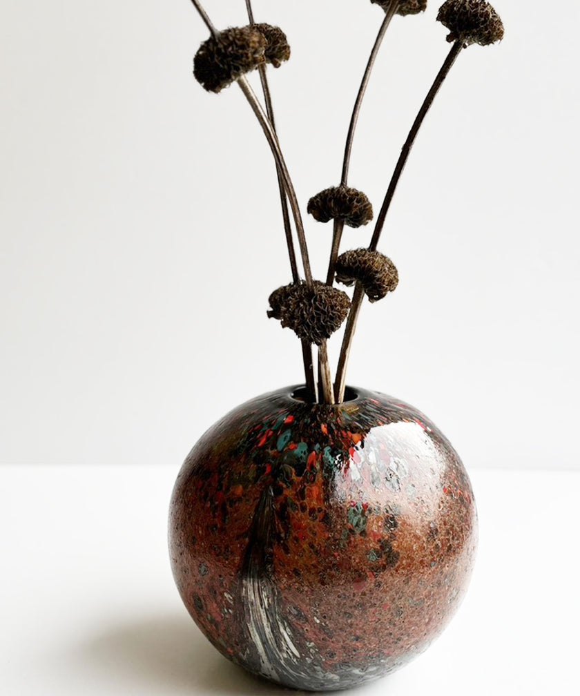 Crimson Fiery Marble Sphere Large Handblown Glass Vase | House of Roya