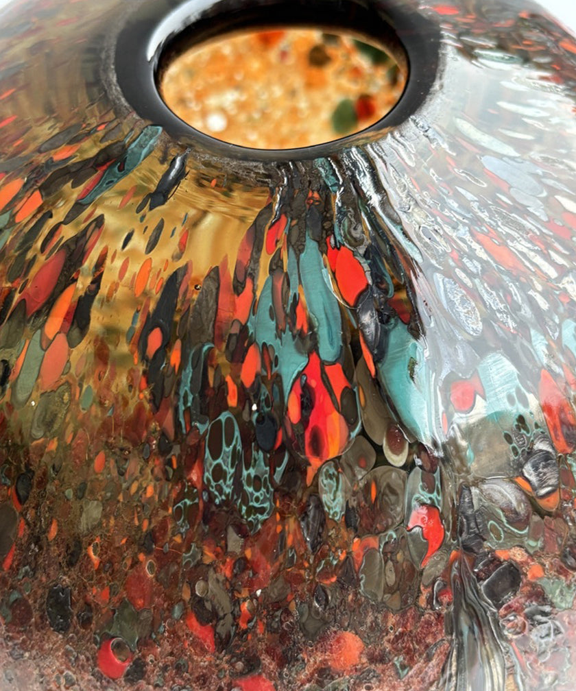 Crimson Fiery Marble Sphere Large Handblown Glass Vase | House of Roya